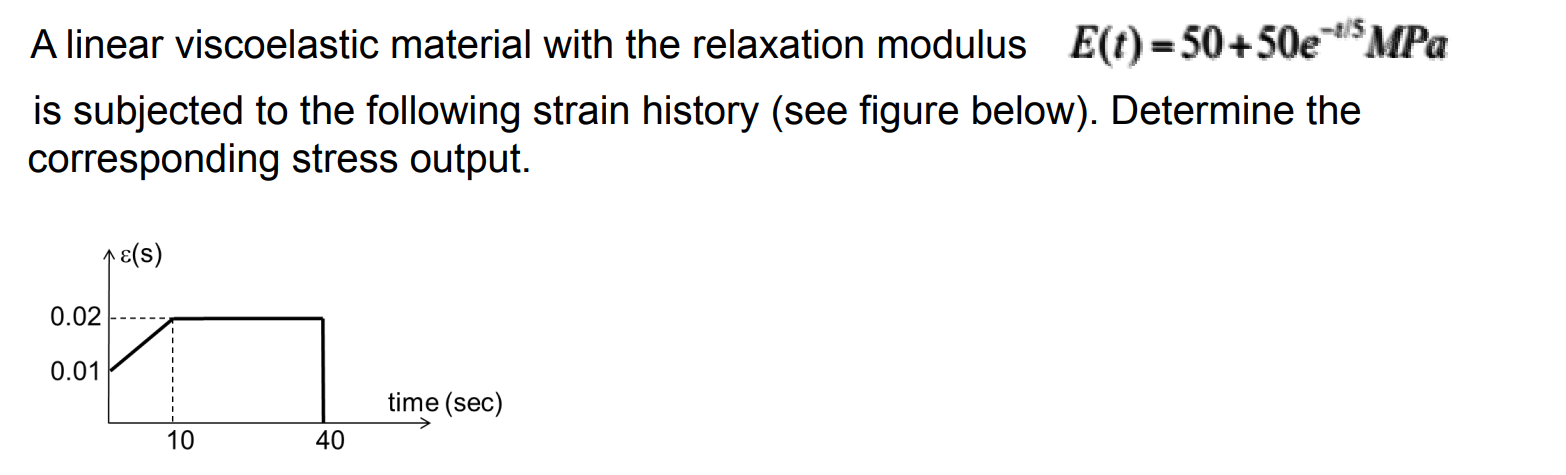 Solved A linear viscoelastic material with the relaxation | Chegg.com