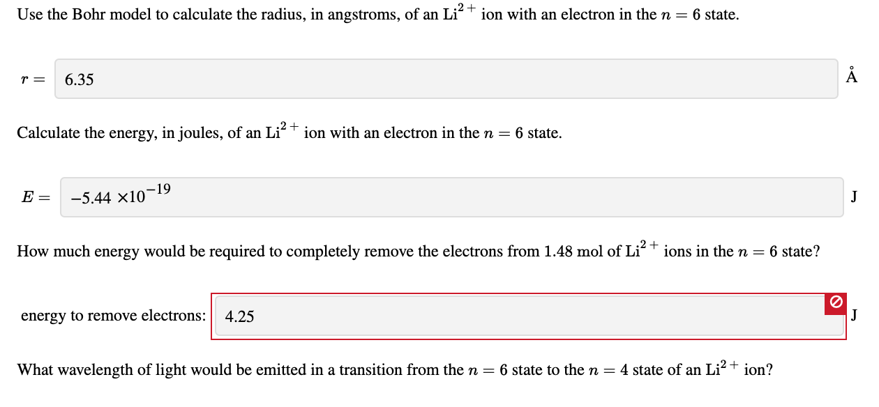 Solved Use the Bohr model to calculate the radius, in | Chegg.com