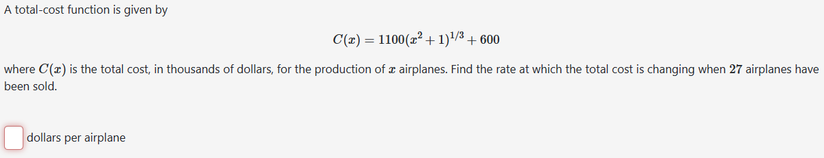 Solved A total-cost function is given by | Chegg.com