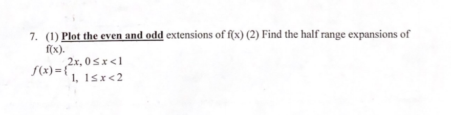 Solved 7. (1) Plot the even and odd extensions of f(x) (2) | Chegg.com