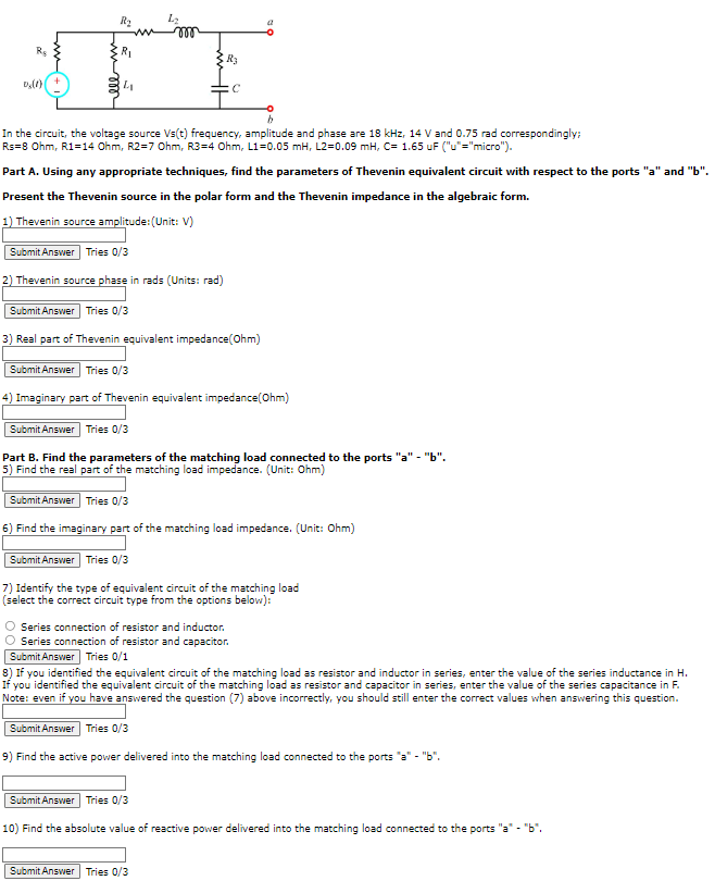 Solved In the circuit, the voltage source V(t) frequency, | Chegg.com