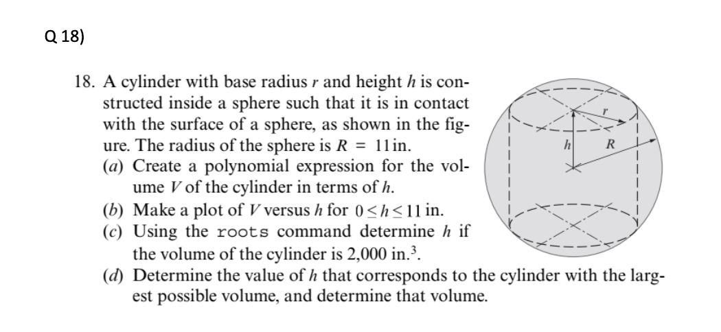 Solved Q 18) VI 18. A cylinder with base radius r and height | Chegg.com