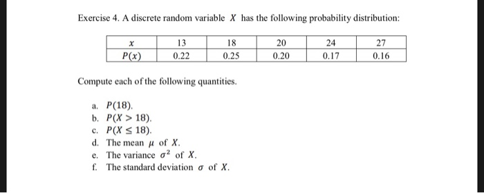 Solved Exercise 4. A discrete random variable X has the | Chegg.com