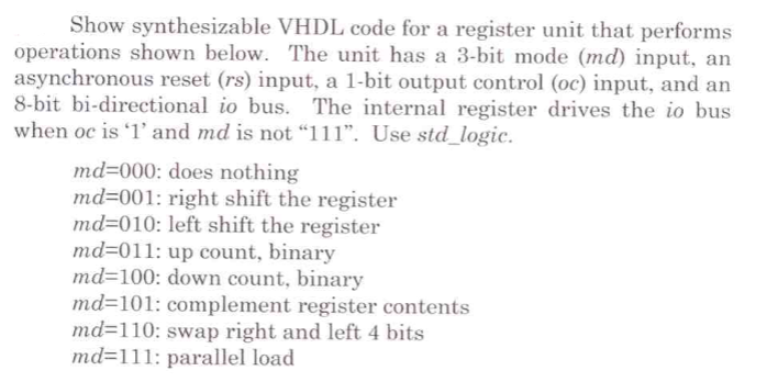 Show Synthesizable Vhdl Code For A Register Unit That
