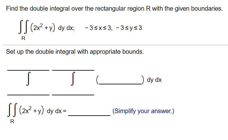 Solved Find the double integral over the rectangular region | Chegg.com