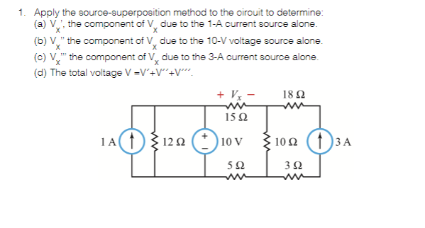 Solved 1. Apply the source-superposition method to the | Chegg.com