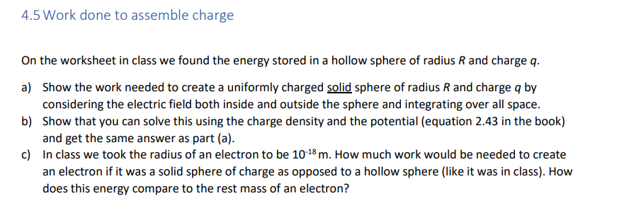 Solved 4.5 Work done to assemble charge On the worksheet in | Chegg.com