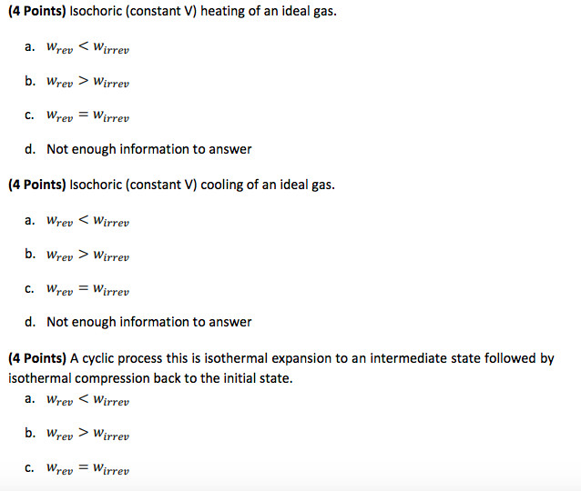 Solved (4 Points) Isochoric (constant V) heating of an ideal | Chegg.com