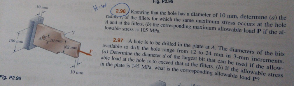 Solved Fig. P2.95 2.96 Knowing that the hole has a diameter | Chegg.com