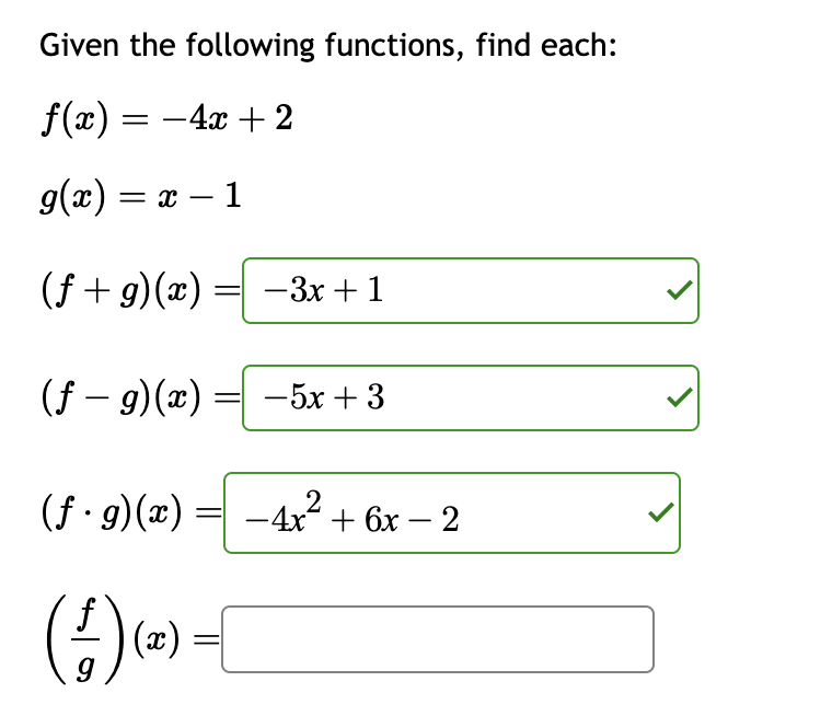 Solved Given the following functions, find each: | Chegg.com