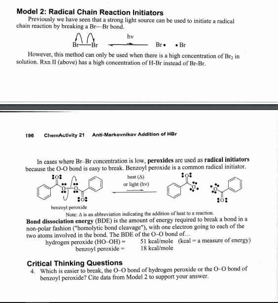 Solved Model 2: Radical Chain Reaction Initiators Previously | Chegg.com