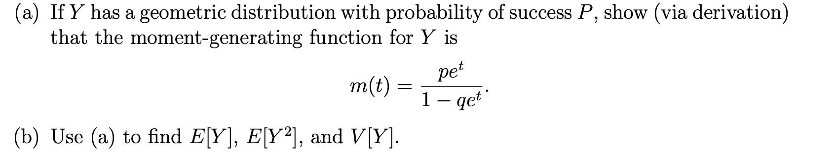 Solved (a) If Y has a geometric distribution with | Chegg.com