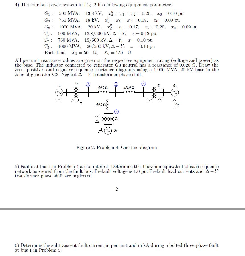 Solved 4) The four-bus power system in Fig. 2 has following | Chegg.com