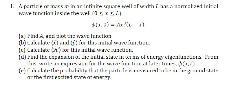 Solved 1. A particle of mass m in an infinite square well of | Chegg.com