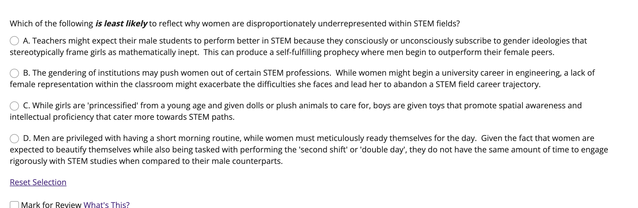 Solved Which of the following is least likely to reflect why | Chegg.com