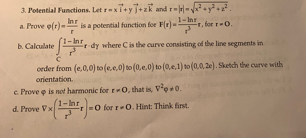 Solved 3. Potential Functions. Let r=xi+yj+zk and r = r = | Chegg.com