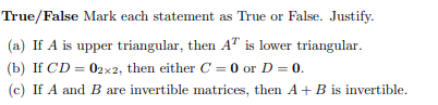 Solved True/False Mark each statement as True or False. | Chegg.com