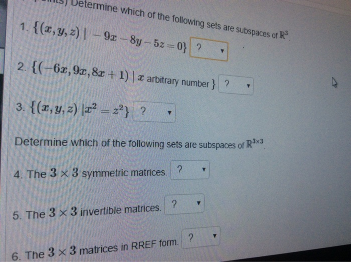 Solved Determine Which Of The Following Sets Are Subspaces