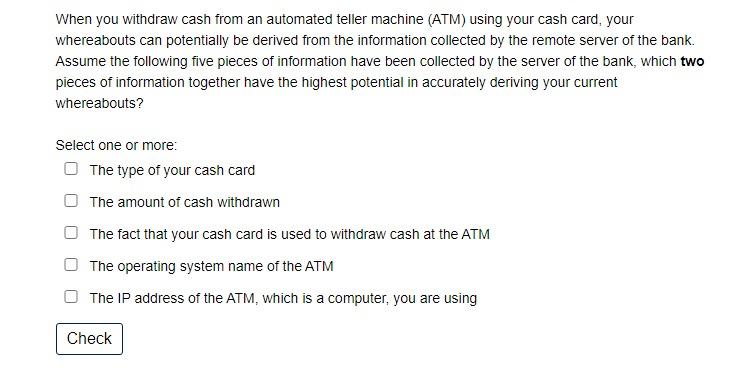 Solved When you withdraw cash from an automated teller | Chegg.com