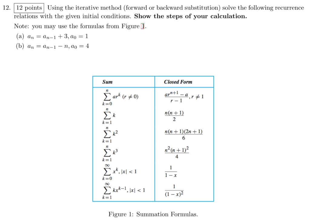 12. 12 points Using the iterative method (forward or | Chegg.com