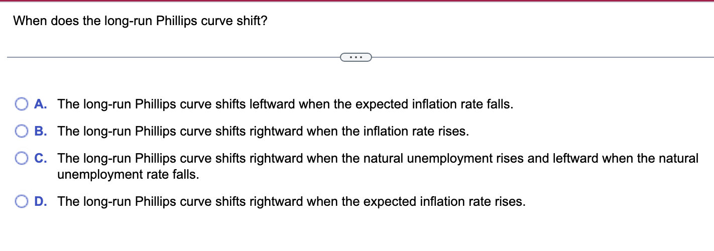 Solved When does the long-run Phillips curve shift? A. The | Chegg.com