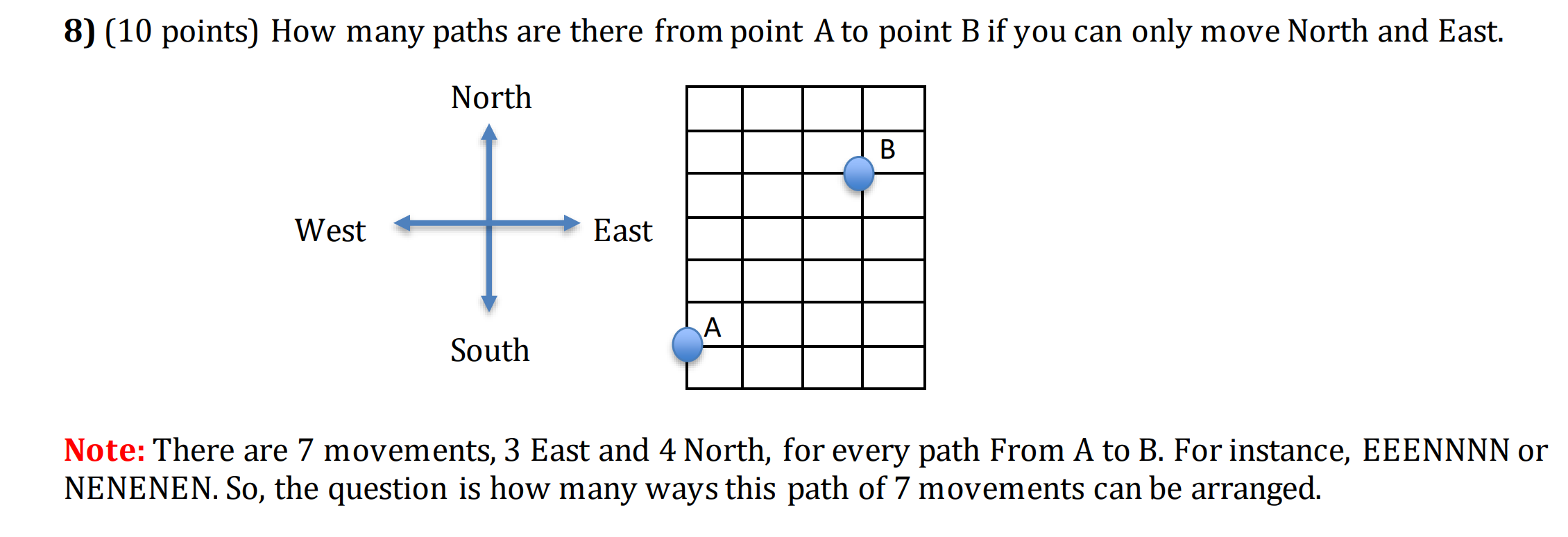 Solved 8) (10 points) How many paths are there from point A | Chegg.com