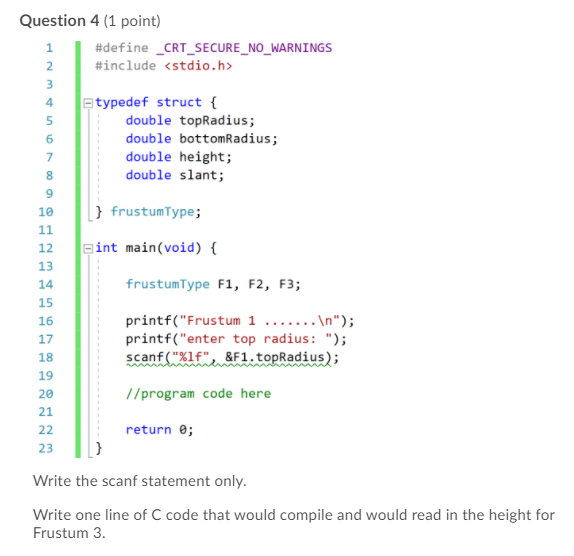 Solved 1 2 Question 4 (1 point) #define | Chegg.com