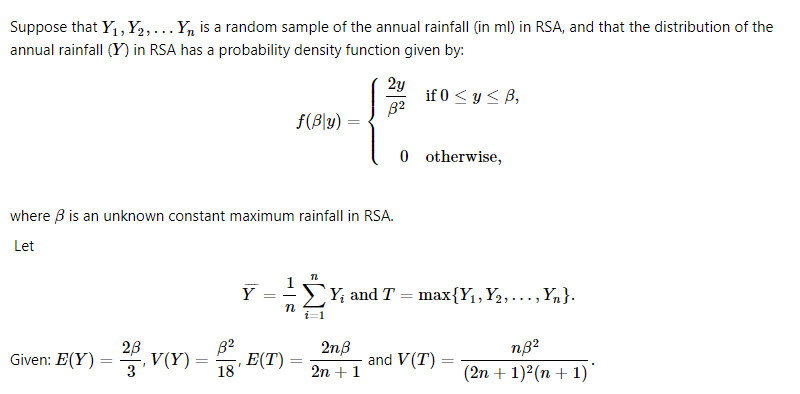 Solved Suppose that Y1,Y2,…Yn is a random sample of the | Chegg.com