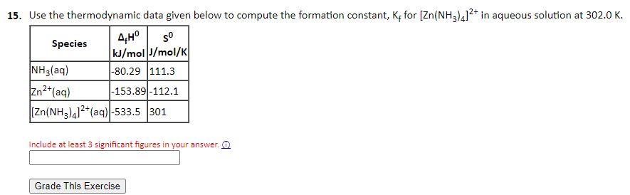Solved 15. Use the thermodynamic data given below to compute | Chegg.com