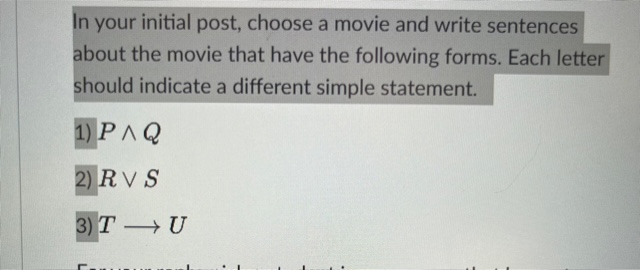 Solved In your initial post, choose a movie and write | Chegg.com