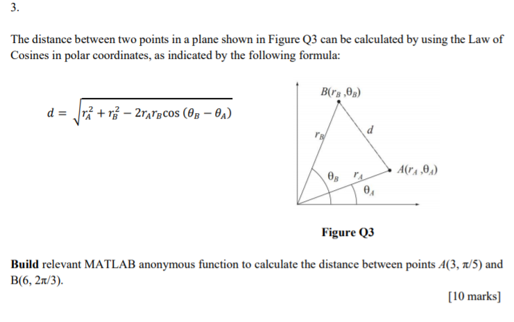 Solved 3. The distance between two points in a plane shown | Chegg.com