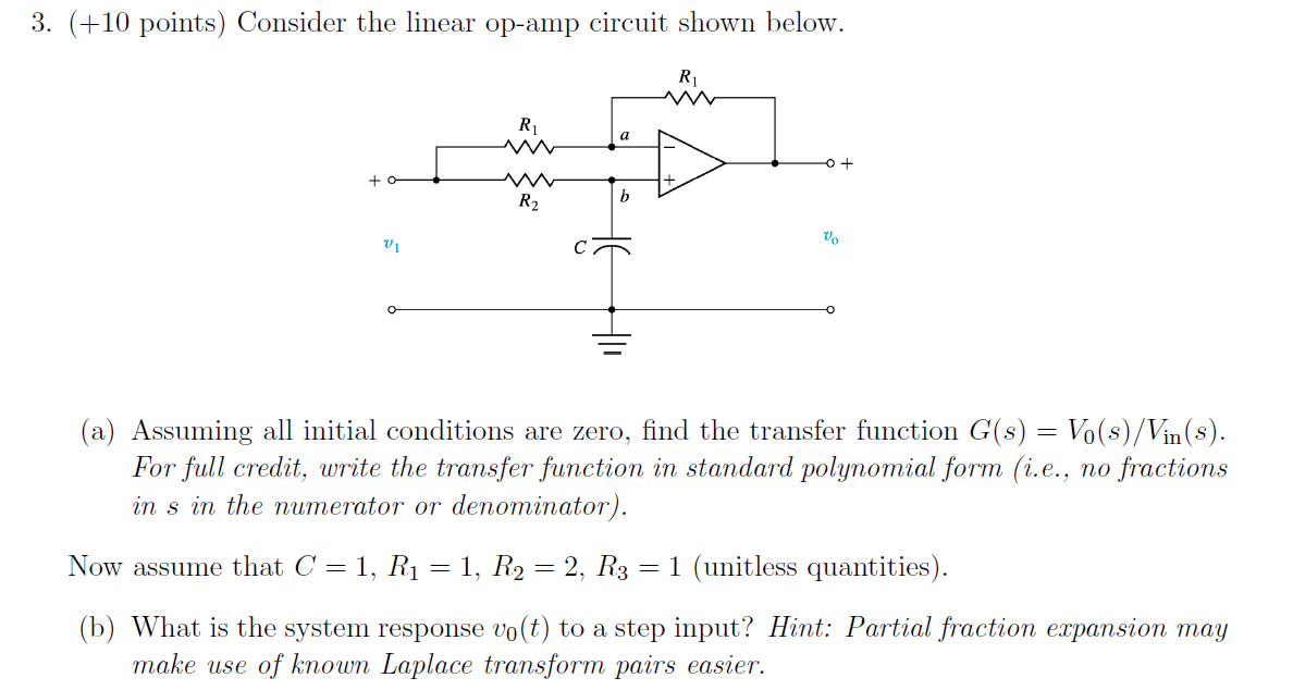 Solved ( +10 ﻿points) ﻿Consider the linear op-amp circuit | Chegg.com