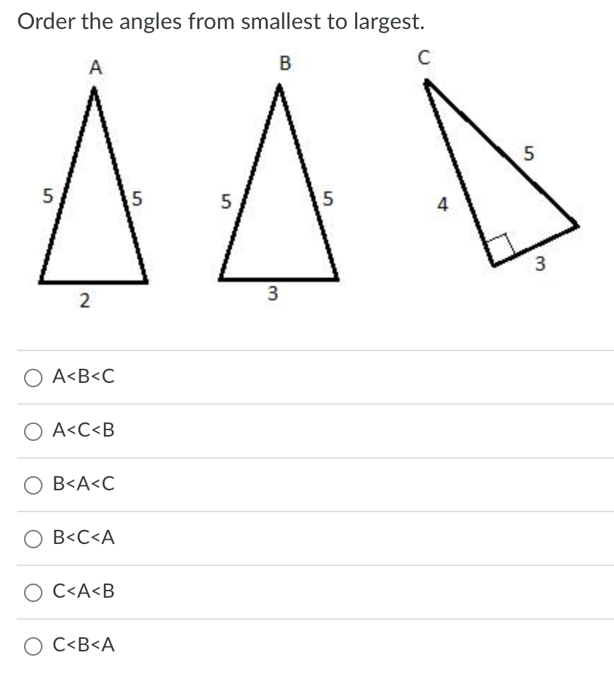 Solved Order the angles from smallest to largest. \\( A | Chegg.com