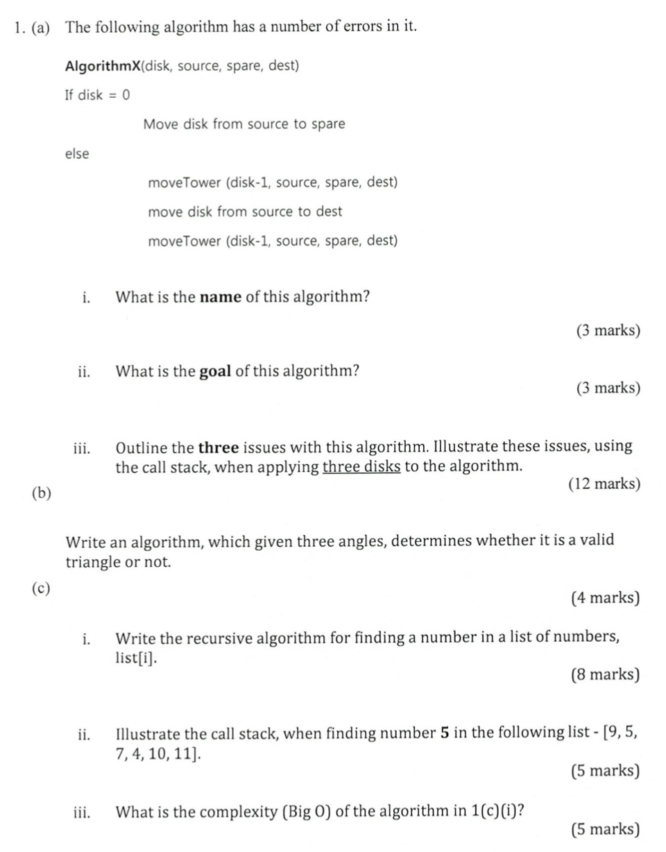 Solved 1. (a) The following algorithm has a number of errors | Chegg.com