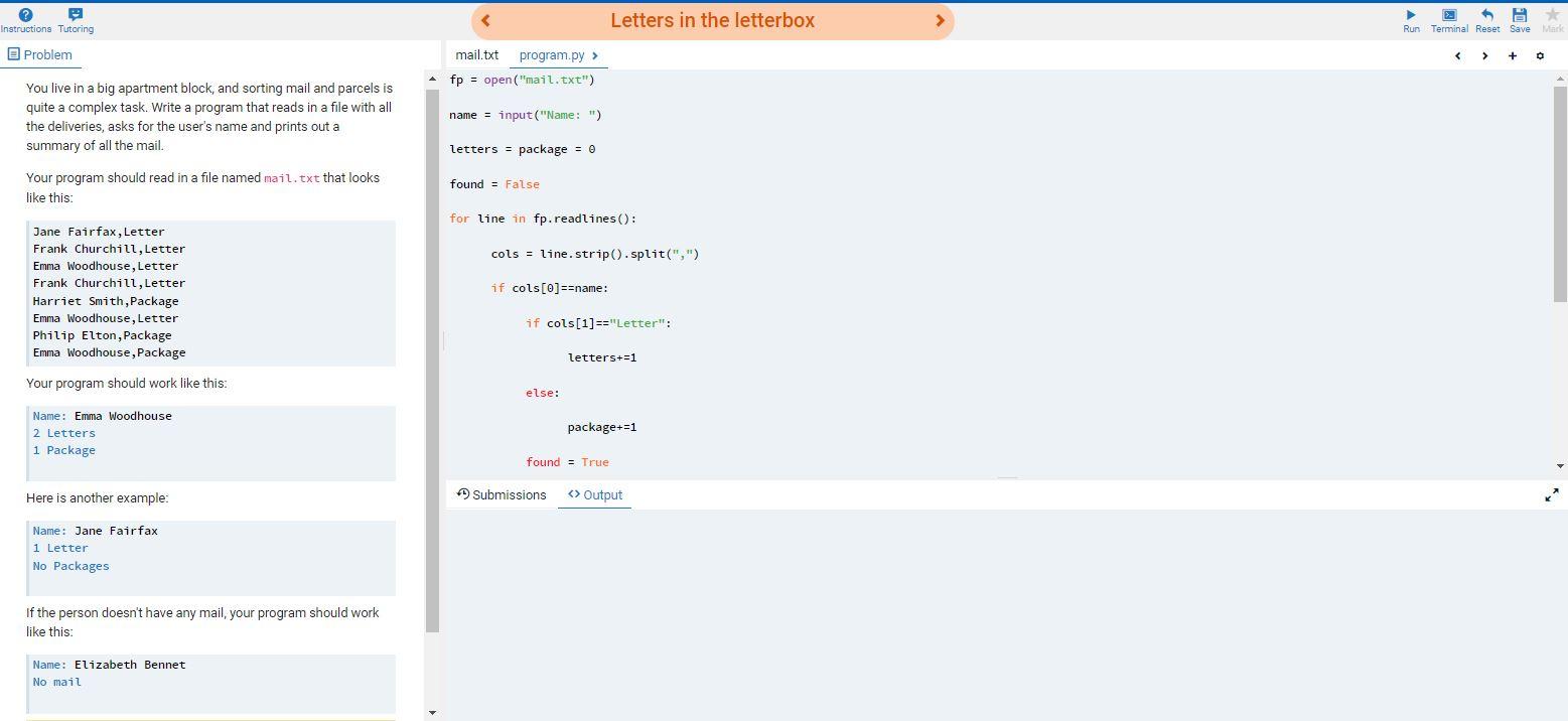 Solved e Instructions Tutoring Letters in the letterbox > | Chegg.com