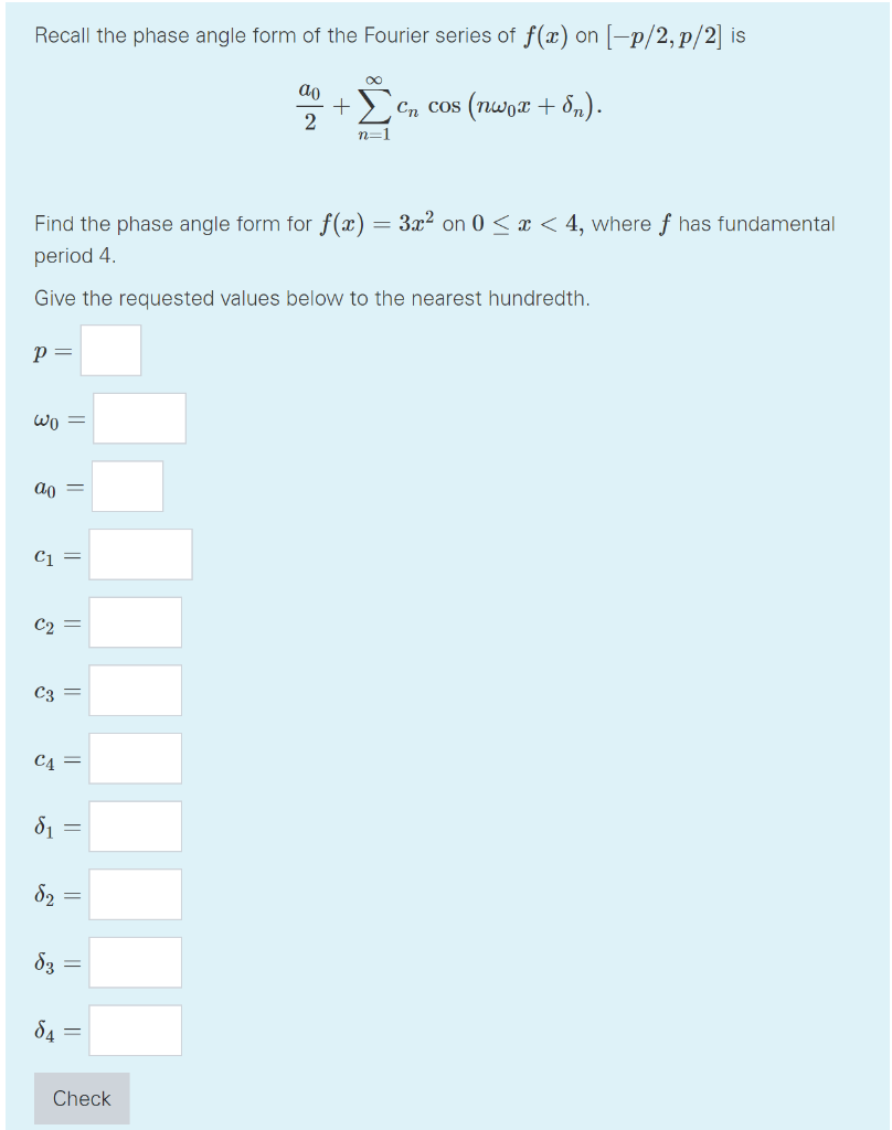 Solved Recall the phase angle form of the Fourier series of | Chegg.com