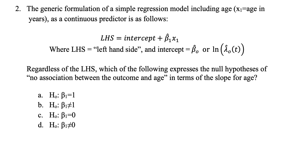 Solved 2. The generic formulation of a simple regression | Chegg.com