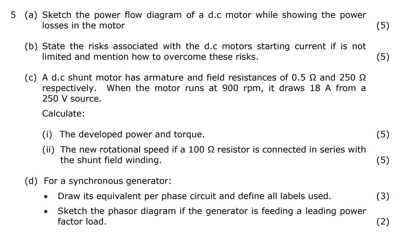 Solved 5 (a) Sketch the power flow diagram of a d.c motor | Chegg.com