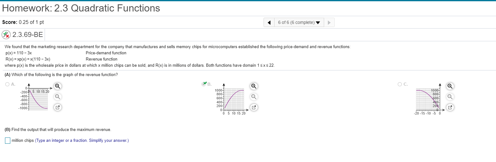 Solved Homework 2 3 Quadratic Functions Score 0 25 Of 1 Pt