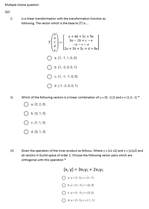 Solved Multiple choice question 02) is a linear | Chegg.com