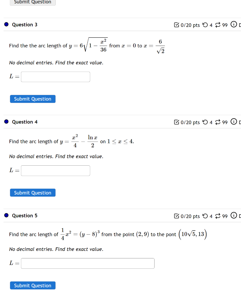Solved Find the the arc length of y=61−36x2 from x=0 to x=26 | Chegg.com