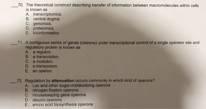 Solved 70. The theoretical construct describing transfer of | Chegg.com