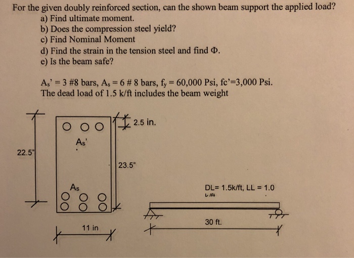 Solved For the given doubly reinforced section, can the | Chegg.com