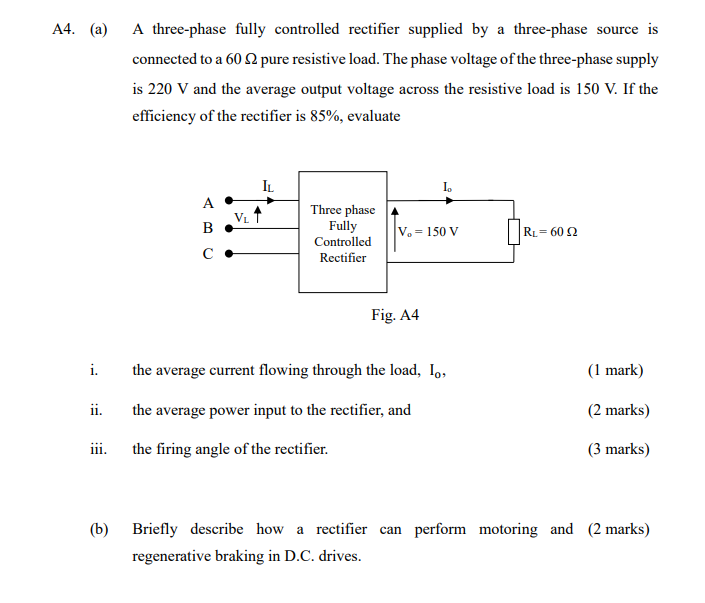 Solved (a) A three-phase fully controlled rectifier supplied | Chegg.com