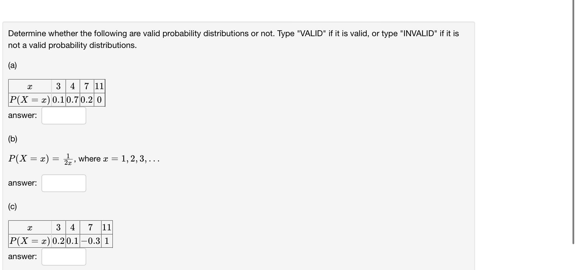 Solved Determine whether the following are valid probability | Chegg.com