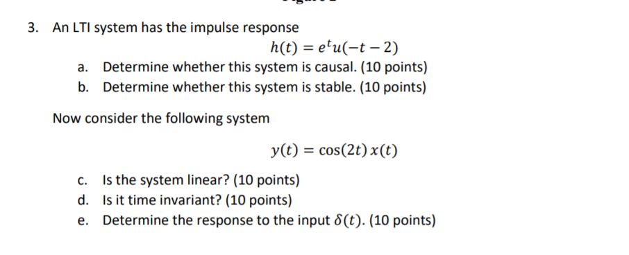 Solved 3. An LTI system has the impulse response h(t) = | Chegg.com