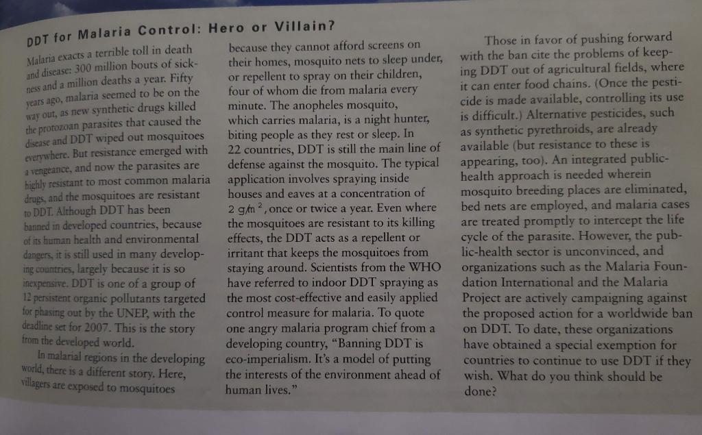 Solved Should DDT be used anymore? Discuss the pros and cons | Chegg.com