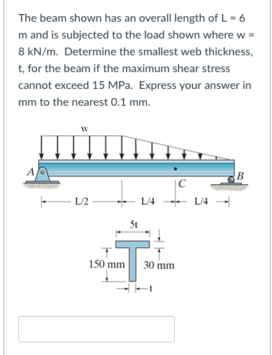 Solved The beam shown has an overall length of L = 6 m and | Chegg.com