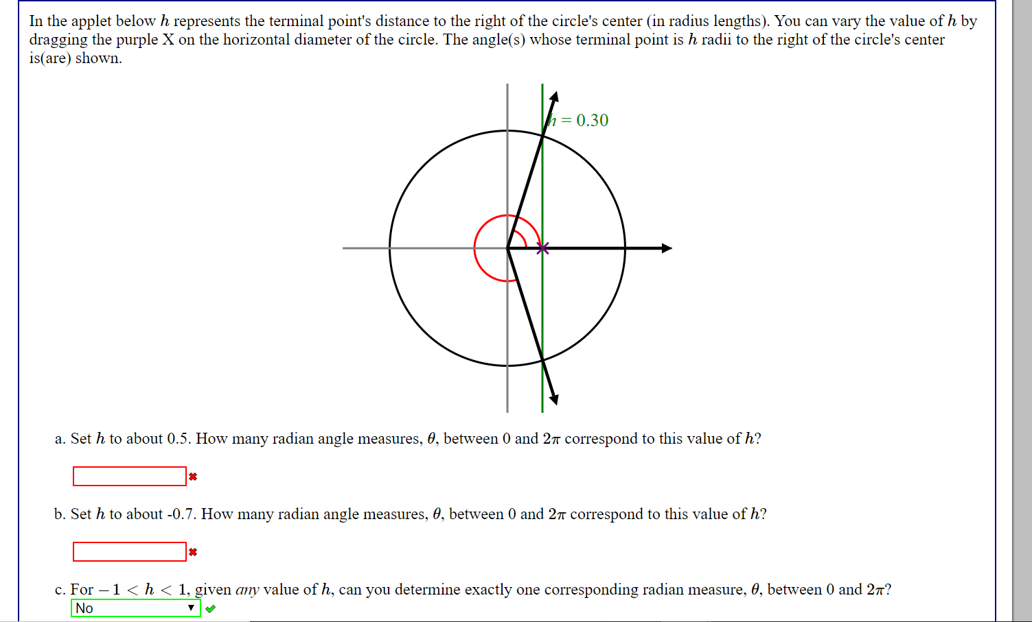 Solved In the applet below h represents the terminal point's | Chegg.com