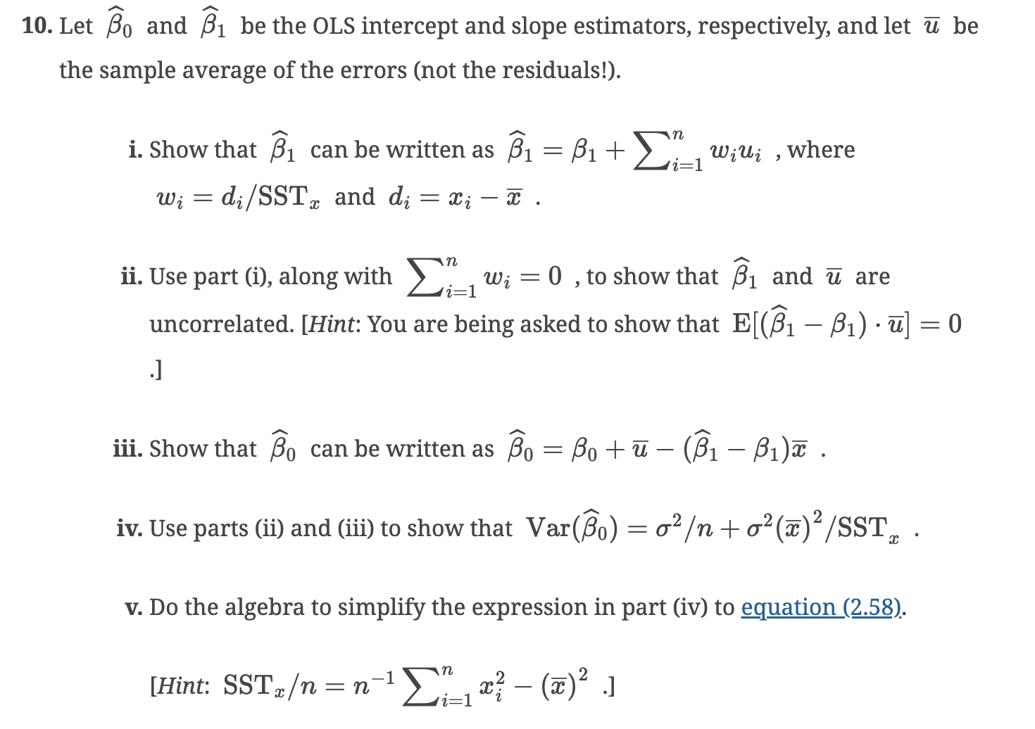 Solved Let widehat(β)0 ﻿and widehat(β)1 ﻿be the OLS | Chegg.com
